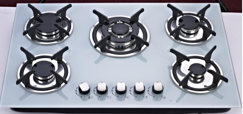 White temper glass gas hob 5 burner gas cooktop build in gas cook
