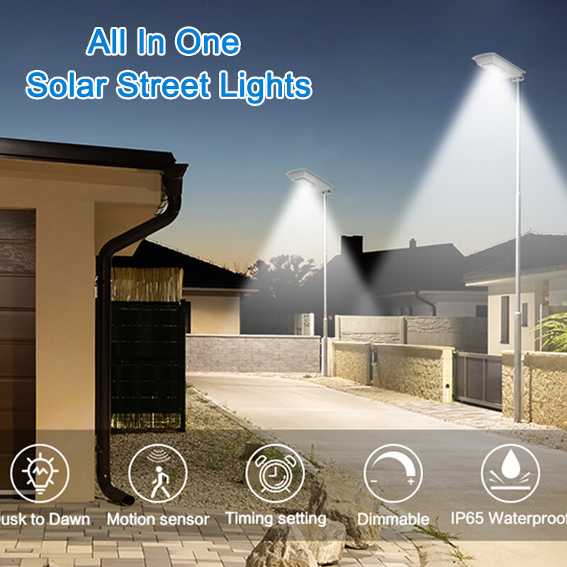 All in One LED Solar Street Light Outdoor Waterproof for Home Garden Road Dusk to Dawn Parking Lot