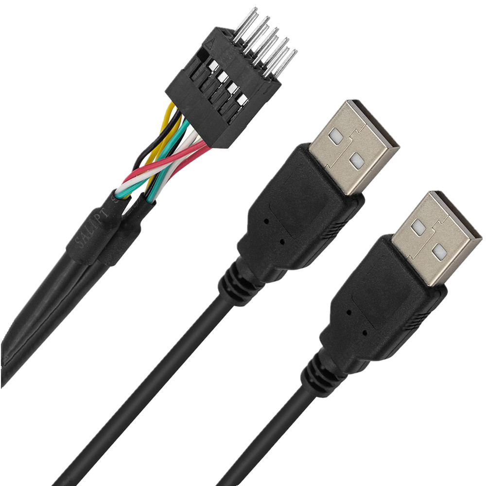 50cm 9Pin Motherboard Male Header to Dual USB 2.0 2* A Male Adapt