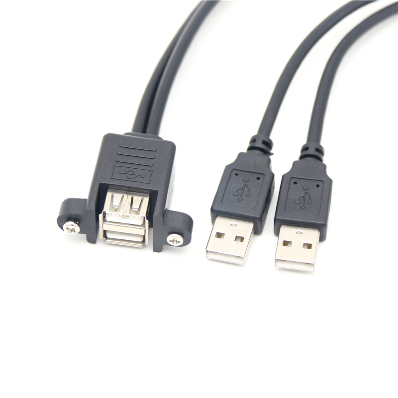 High-speed USB 2.0 Dual Female Panel mount to Dual Male Data wire