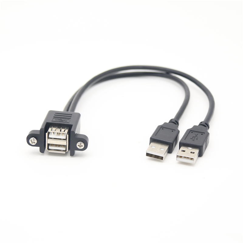 High-speed USB 2.0 Dual Female Panel mount to Dual Male Data wire