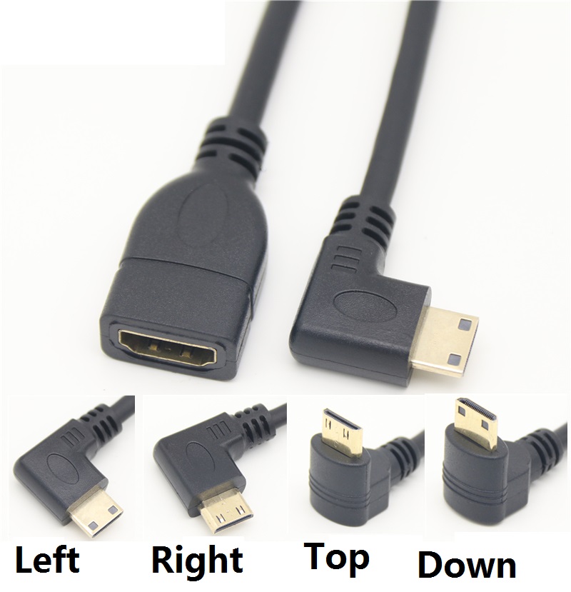 90 Degree Mini HDMI to HDMI Female High Definition Adapter Cable