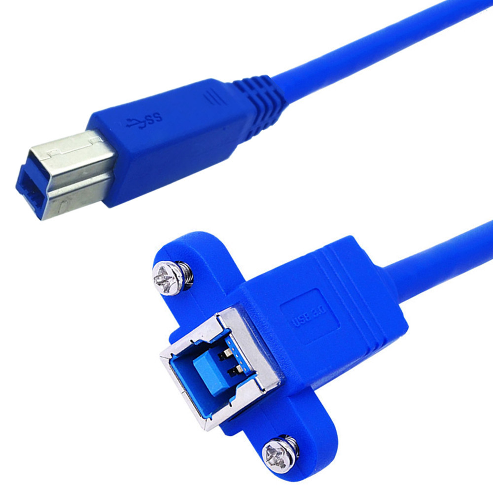 Blue USB 3.0 90 Degree Angled Printer Cable Micro B Female