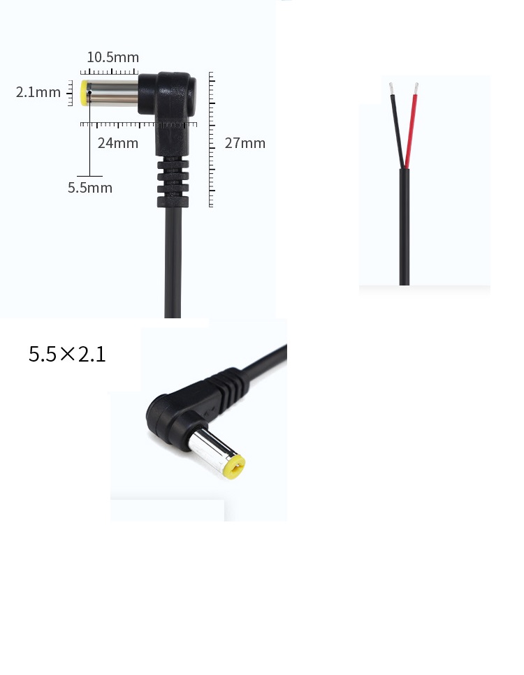 90 Degree Right Angle DC to DC Male Power Cable DC 5.5*2.1MM Plug