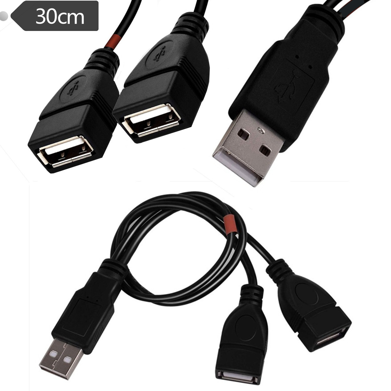Customized USB Cables USB 2.0 Type A Male to Dual Female Splitter