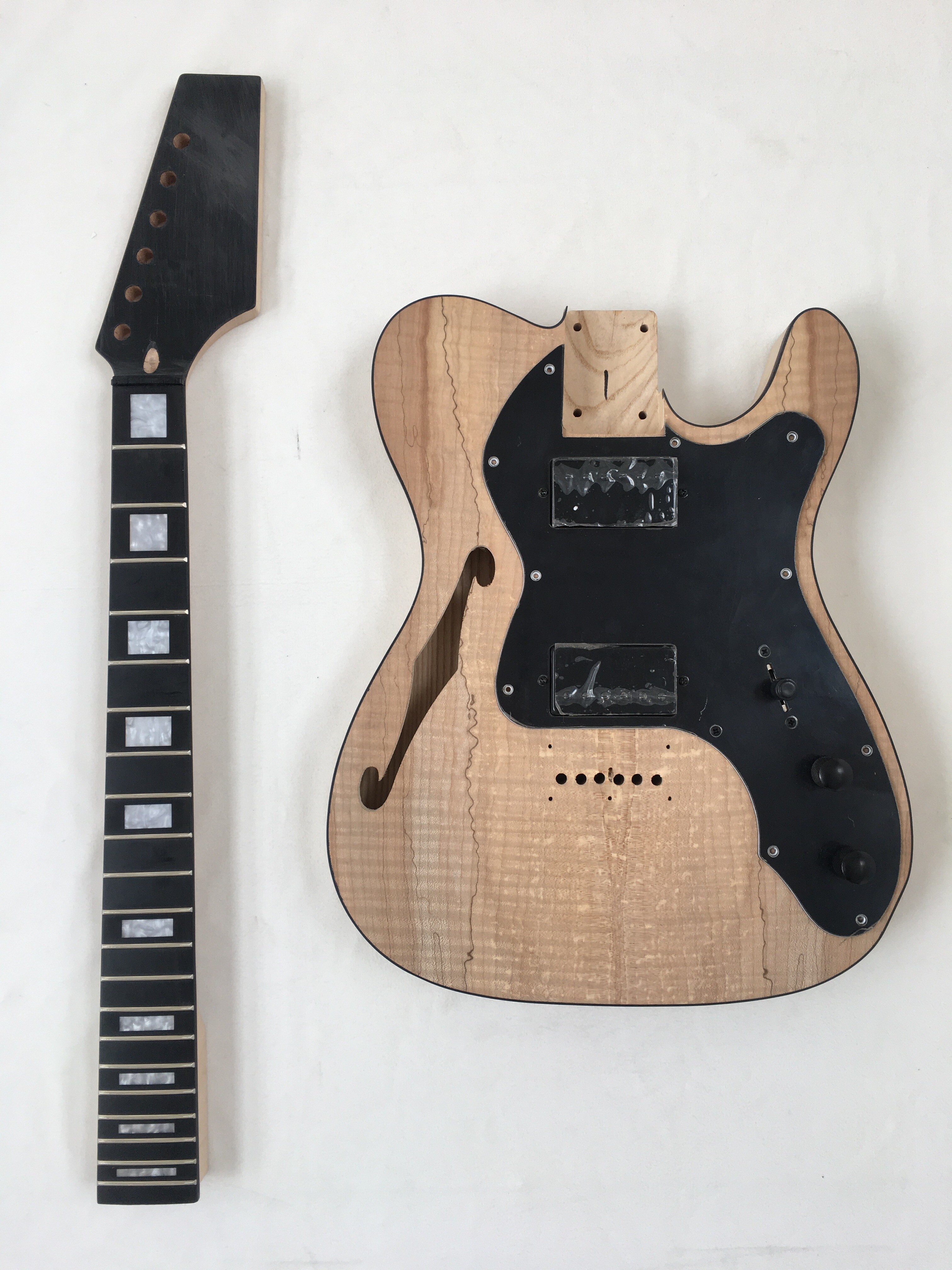 Ash Body Semi-Hollow Thinline Electric Guitar Kit with Spalted Maple ...